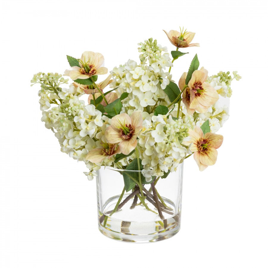 Artificial Lilac Mixed Arrangement in Glass 32cm White — Flora Designs ...